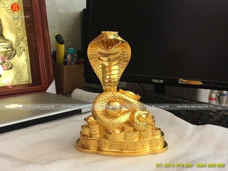 Con Rắn Dát Vàng lá 9999 cao 19cm - Đúc Đồng Bảo Long